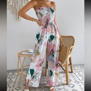 SHEIN | Pants & Jumpsuits | Shein Floral Strapless Jumpsuit | Poshmark